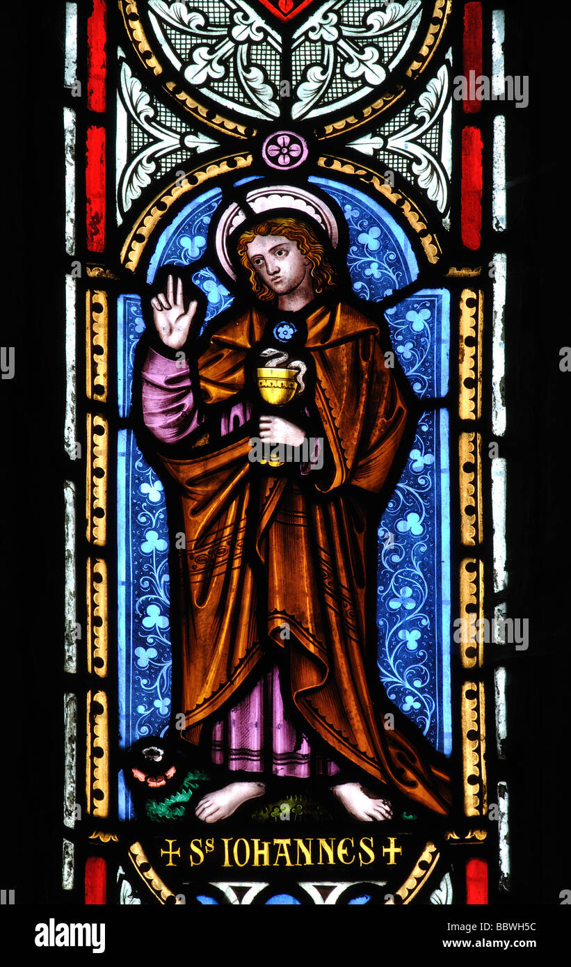 St. John stained glass, St.Gregory`s Church, Offchurch, Warwickshire ...