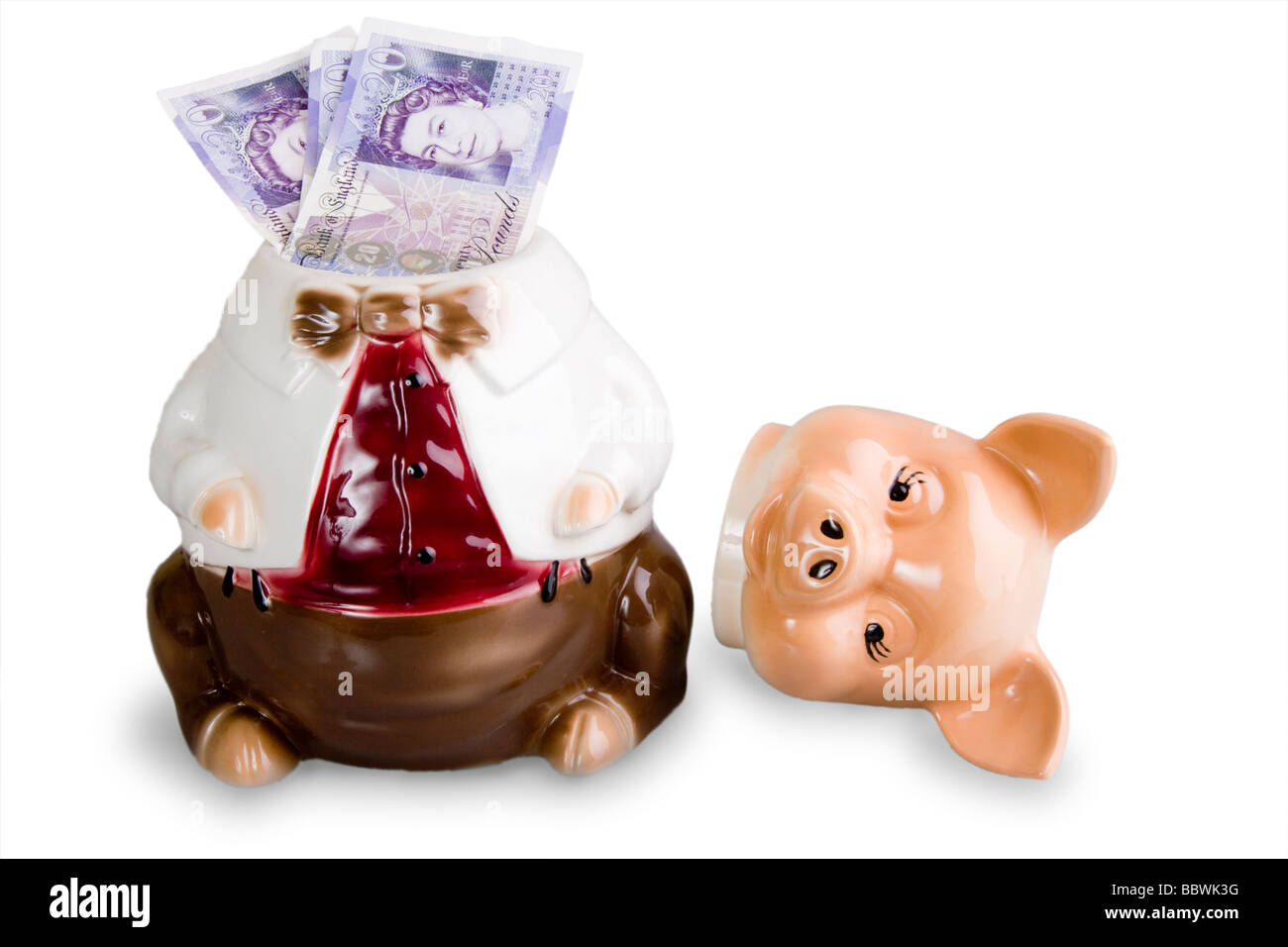 Pig money box with sterling pound notes Stock Photo - Alamy