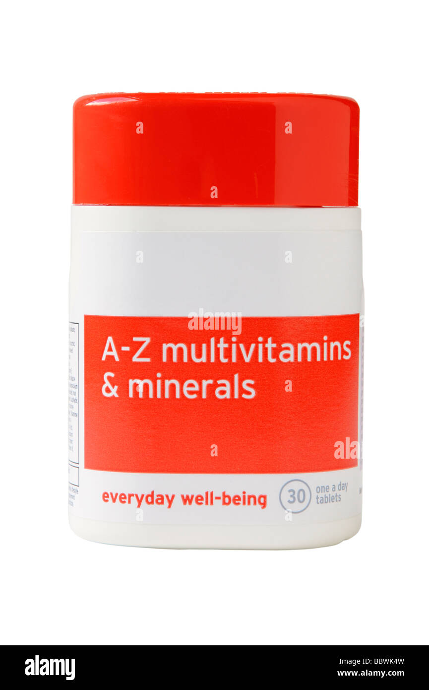 Container of multivitamins and minerals tablets Stock Photo - Alamy