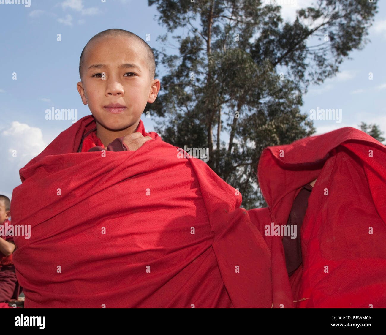 Young monks in red habit Thimphu monastery, Bhutan Stock Photo - Alamy