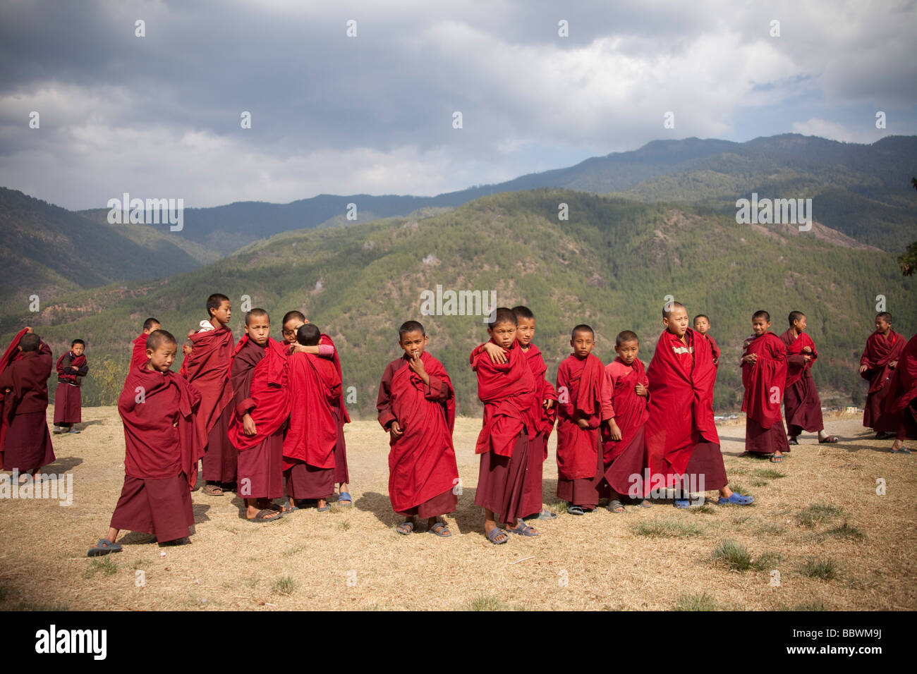 Young monks in red habit Thimphu monastery, Bhutan Stock Photo - Alamy