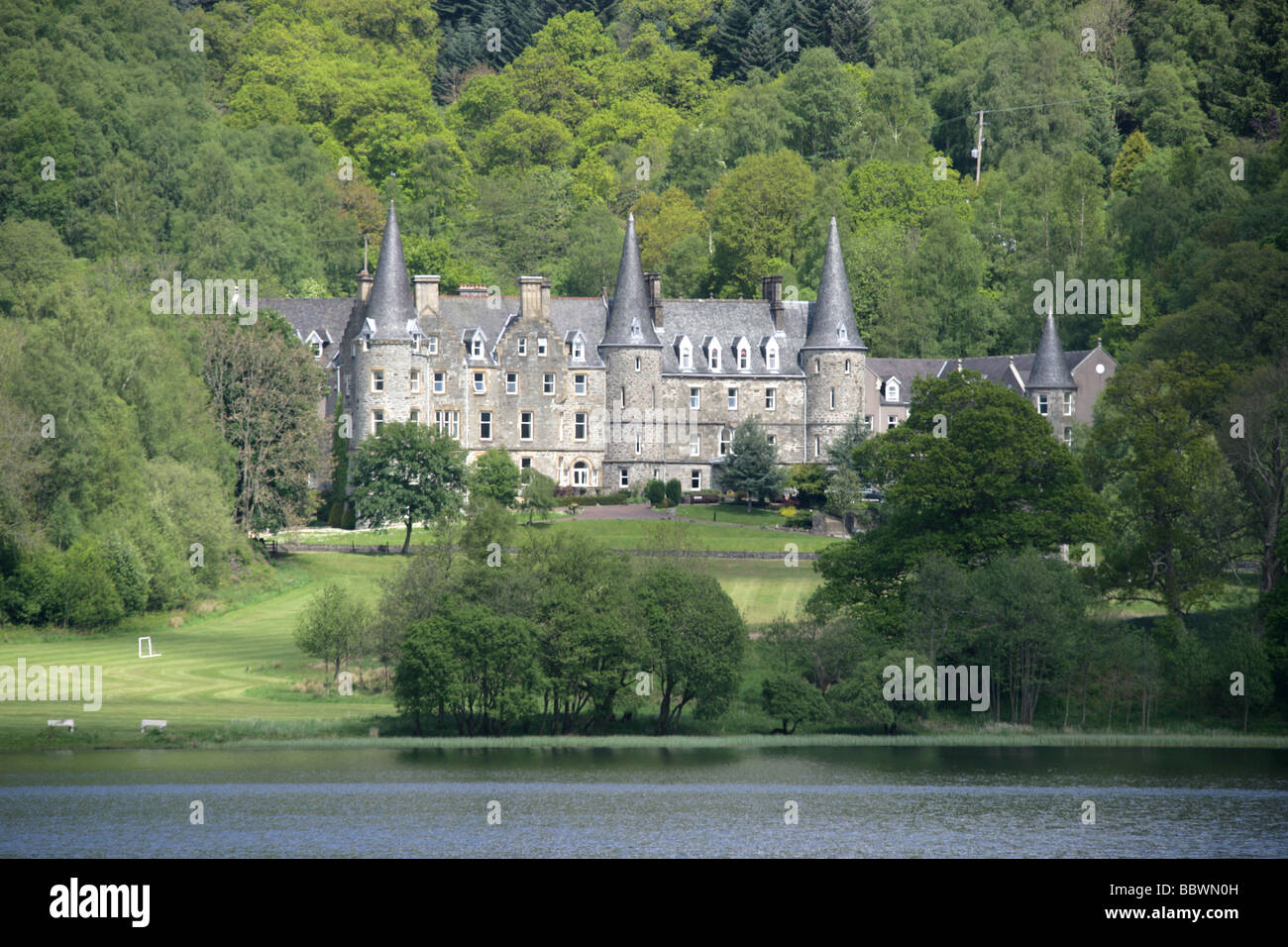 Loch Achray, Scotland. View across Loch Achray towards the former ...