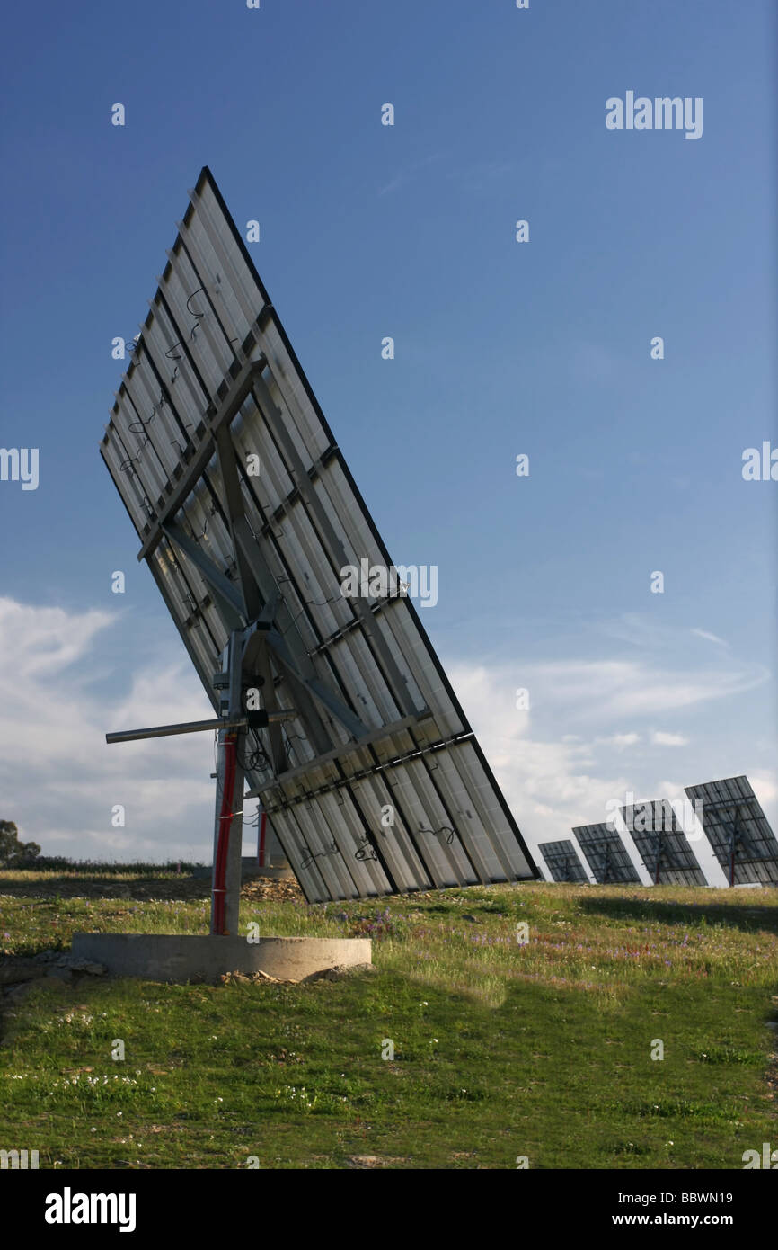 Alternative energy Solar panels aligned and faced to the sunlight Stock ...