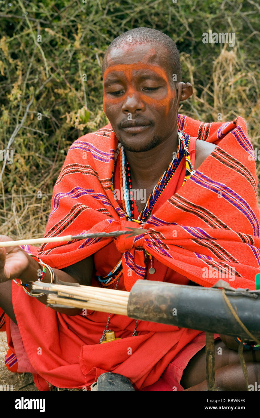 Maasai warrior making arrow - Maji Moto Maasai Village - near Narok ...