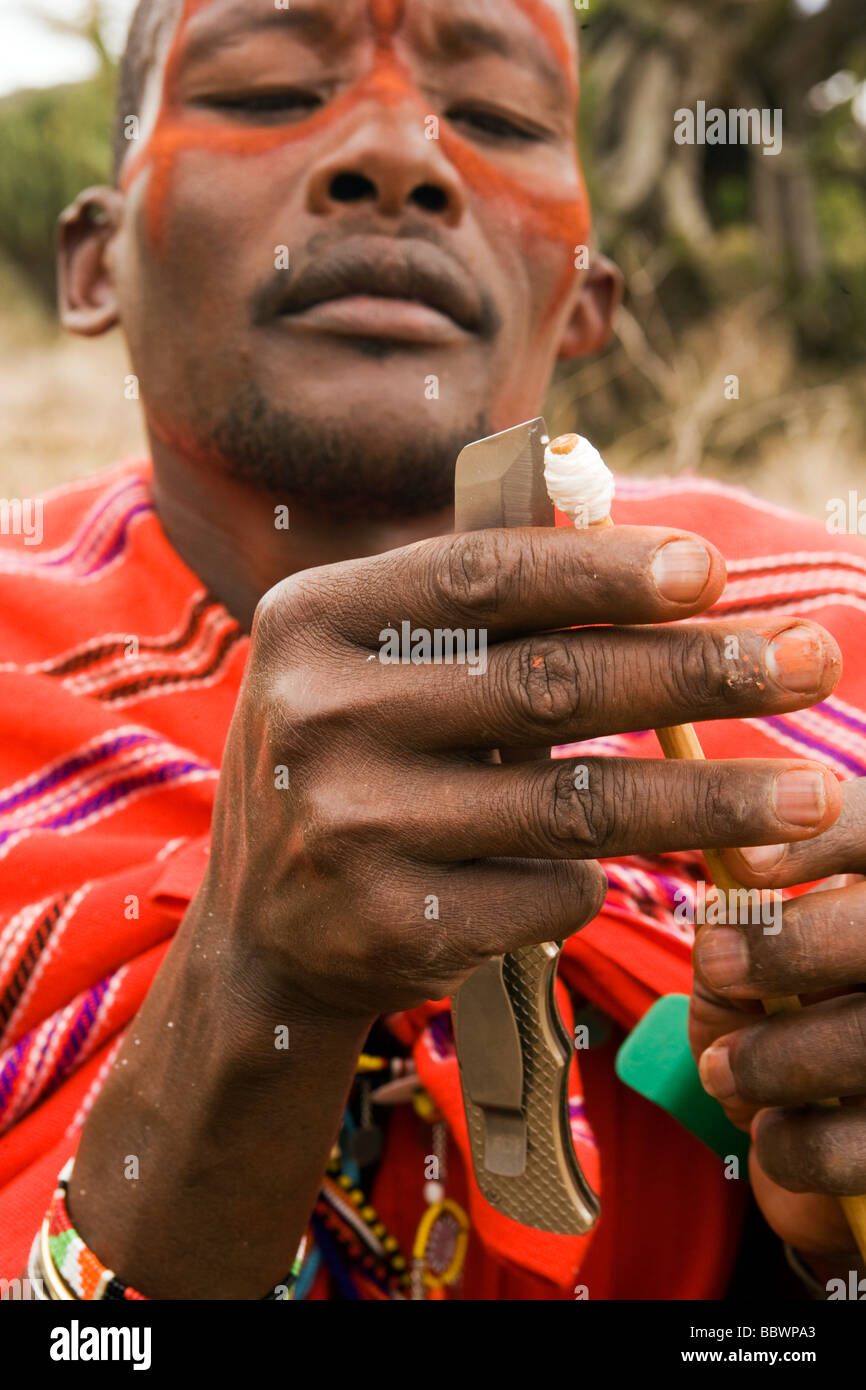Maasai warrior making arrow - Maji Moto Maasai Village - near Narok ...