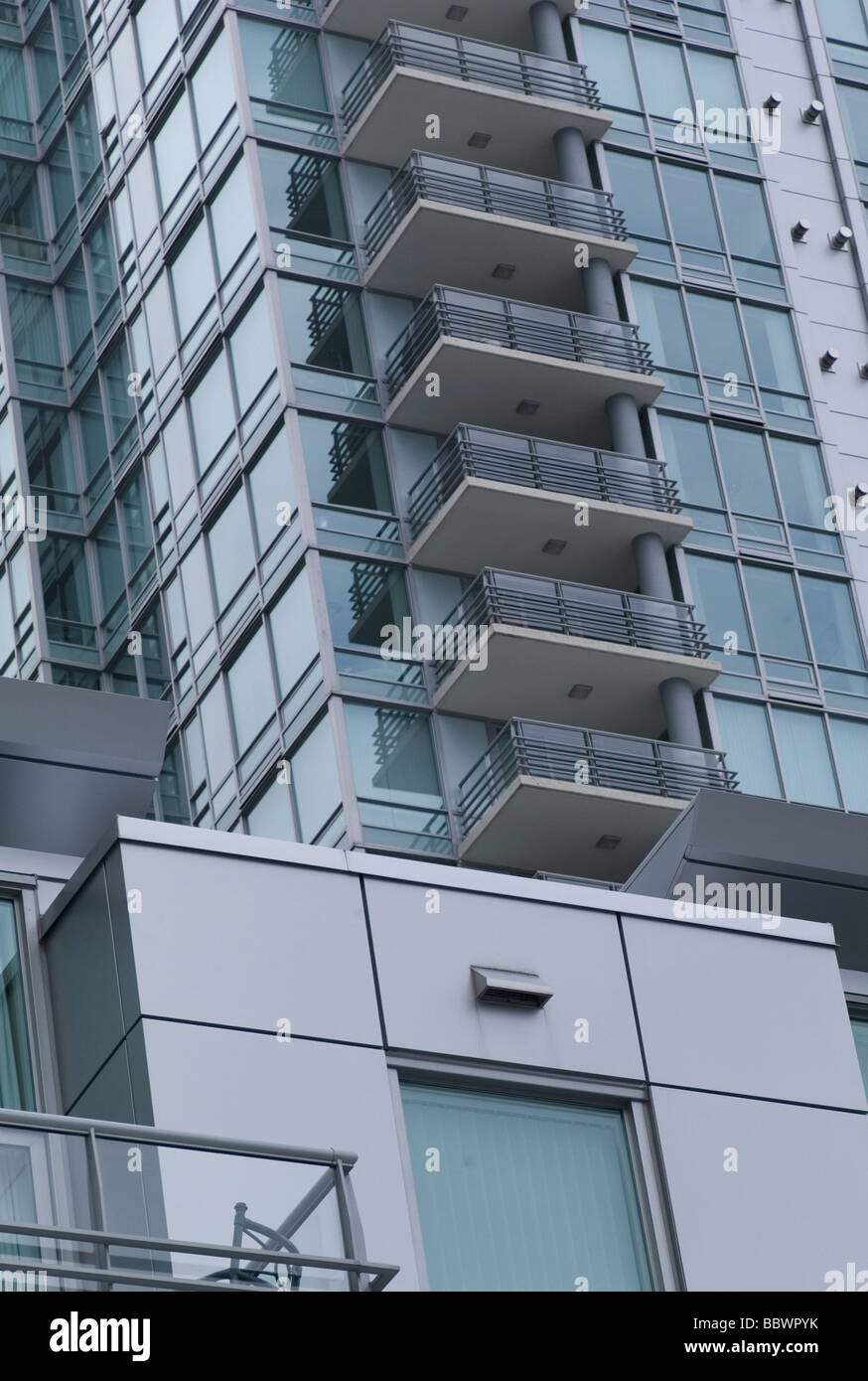 Exterior of high rise apartment building in downtown Vancouver, British ...