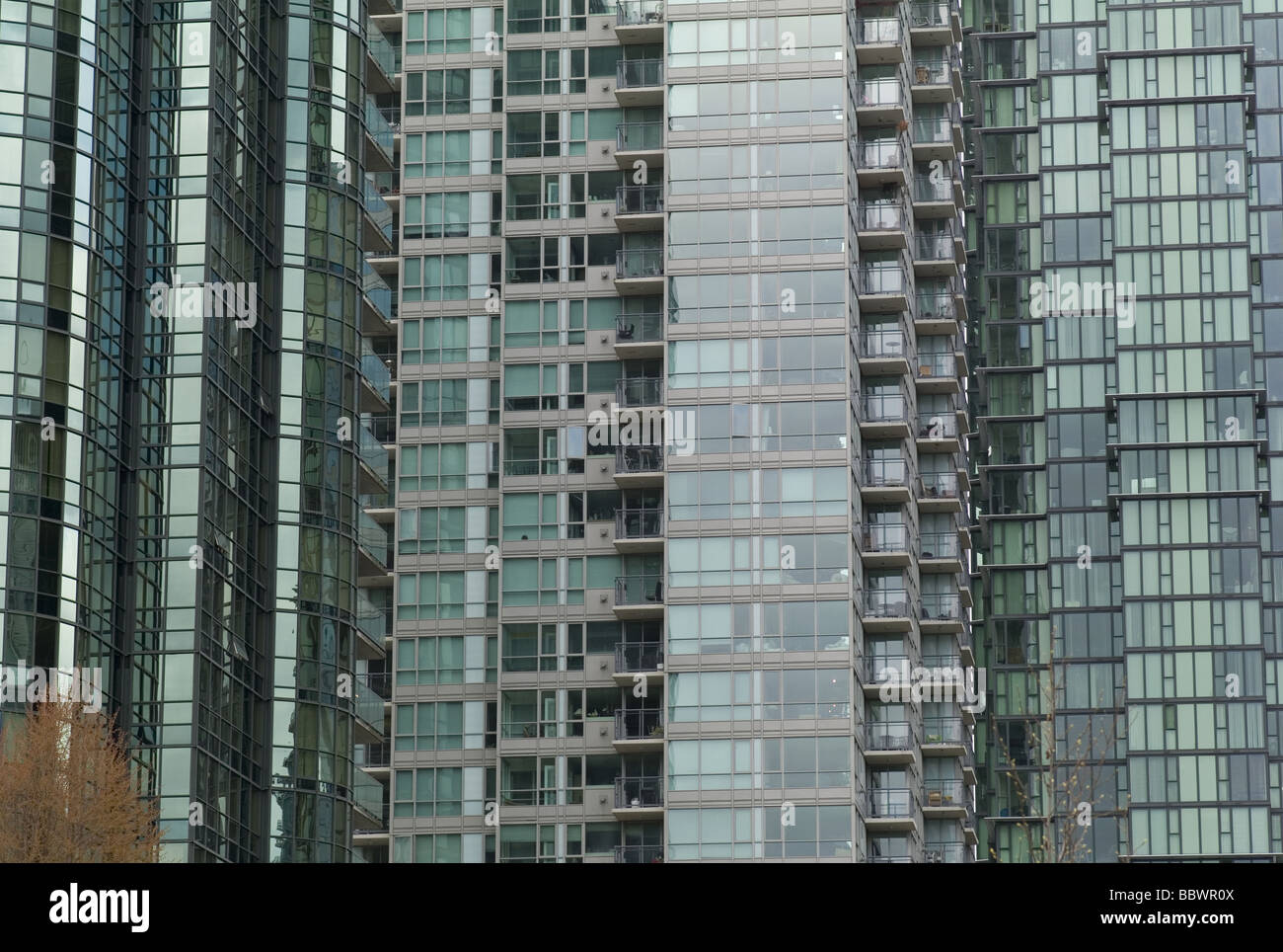 Exterior of high rise apartment building in downtown Vancouver, British ...