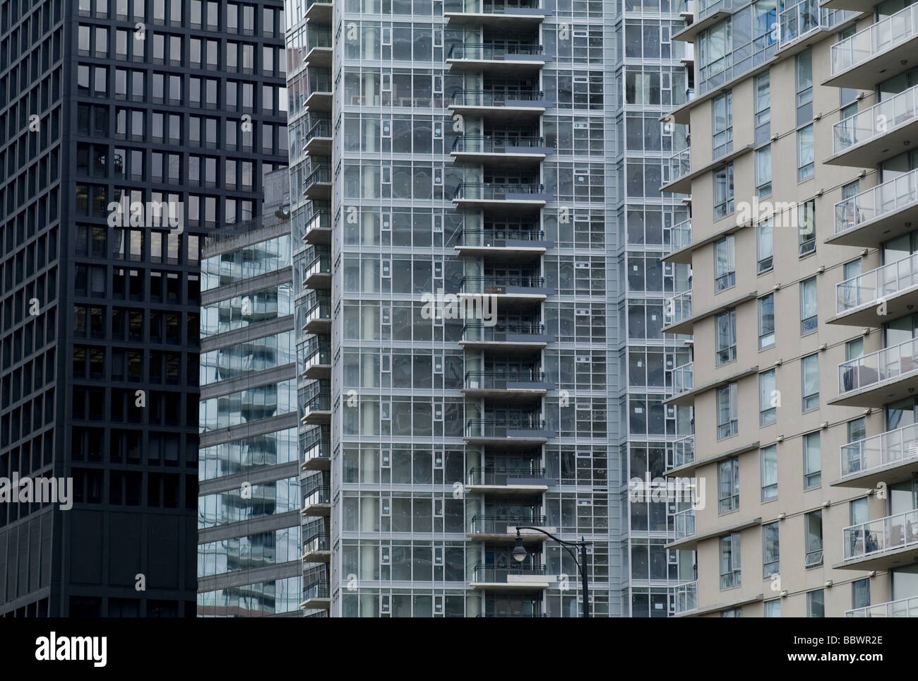 Exterior of high rise apartment building in downtown Vancouver, British ...