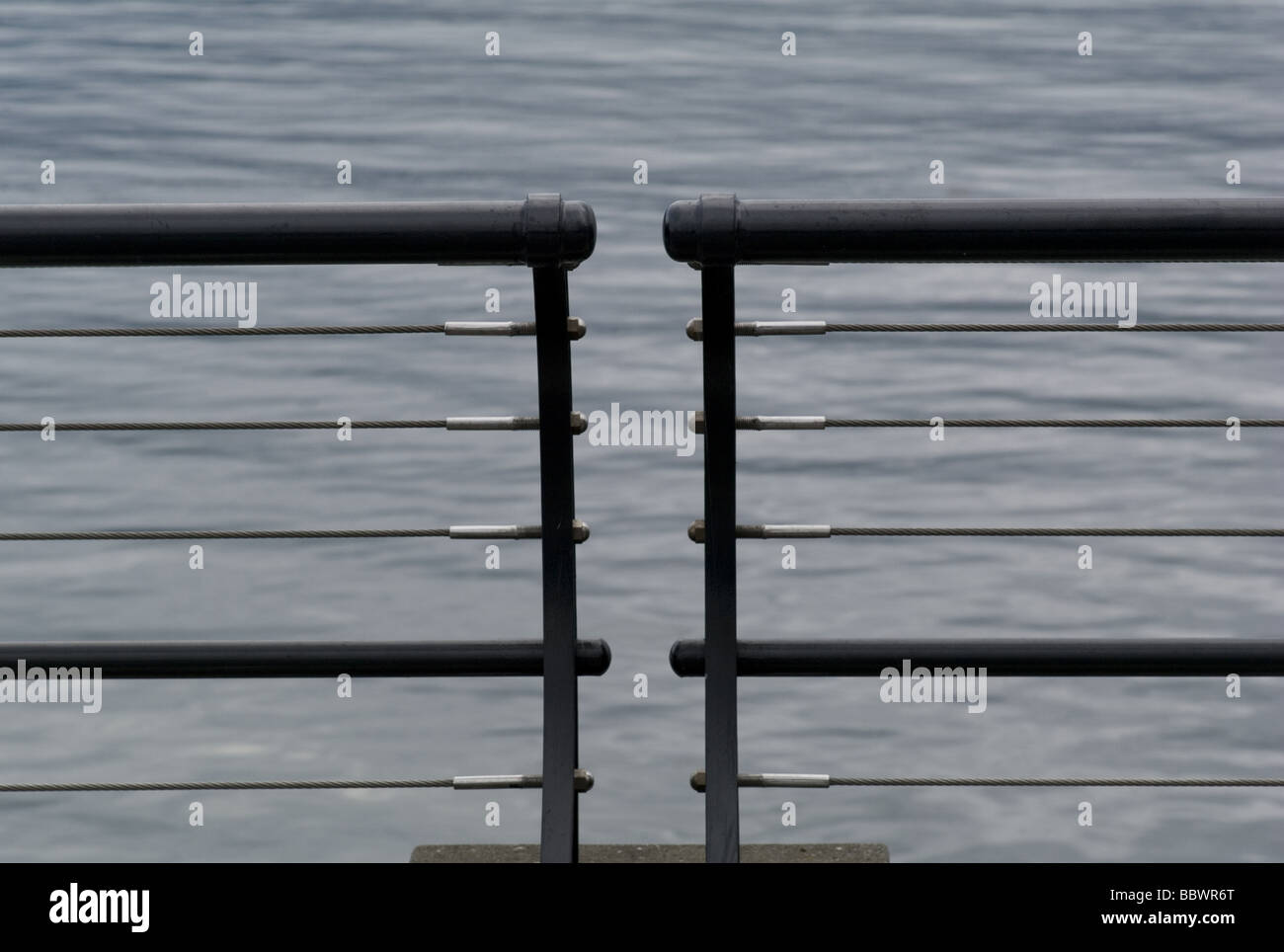 Railing at oceans edge in Vancouver, British Columbia, Canada Stock ...
