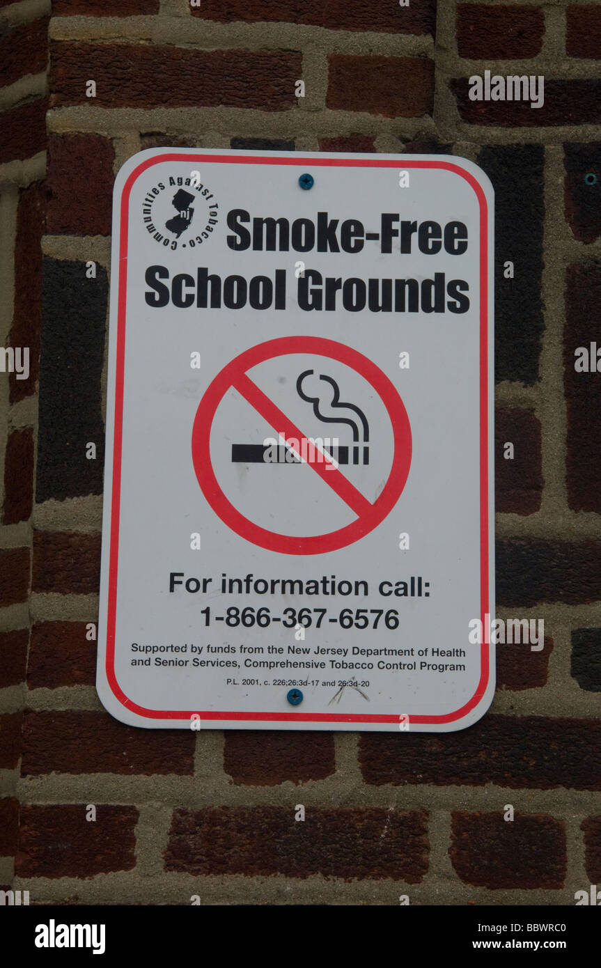 A no smoking sign posted on a school building in Harrison New Jersey ...