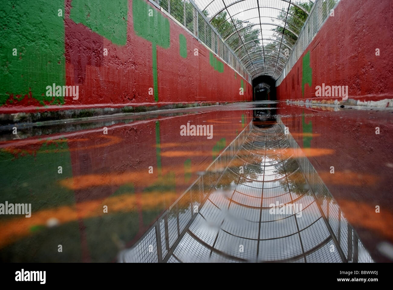 Colorful walls of passage with tunnel and reflection on the water Stock ...