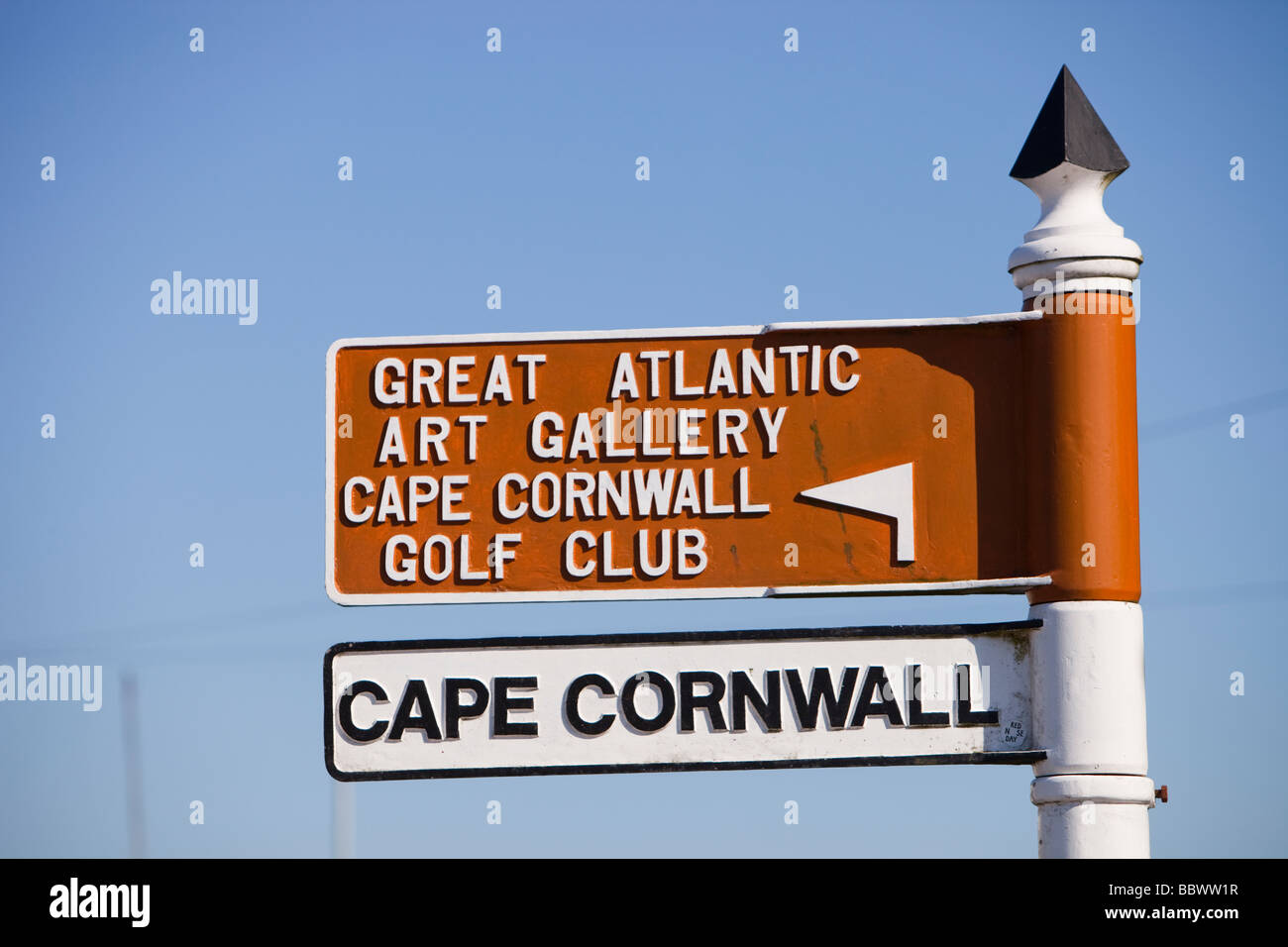 A sign for Cape Cornwall in St Just Cornwall UK Stock Photo - Alamy