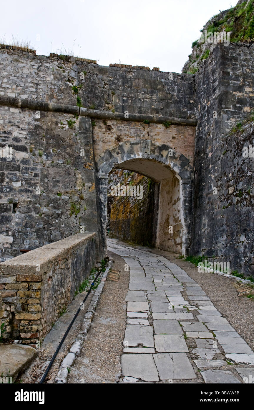 A paved pathway leading to a defensive archway in the Old Fortress ...