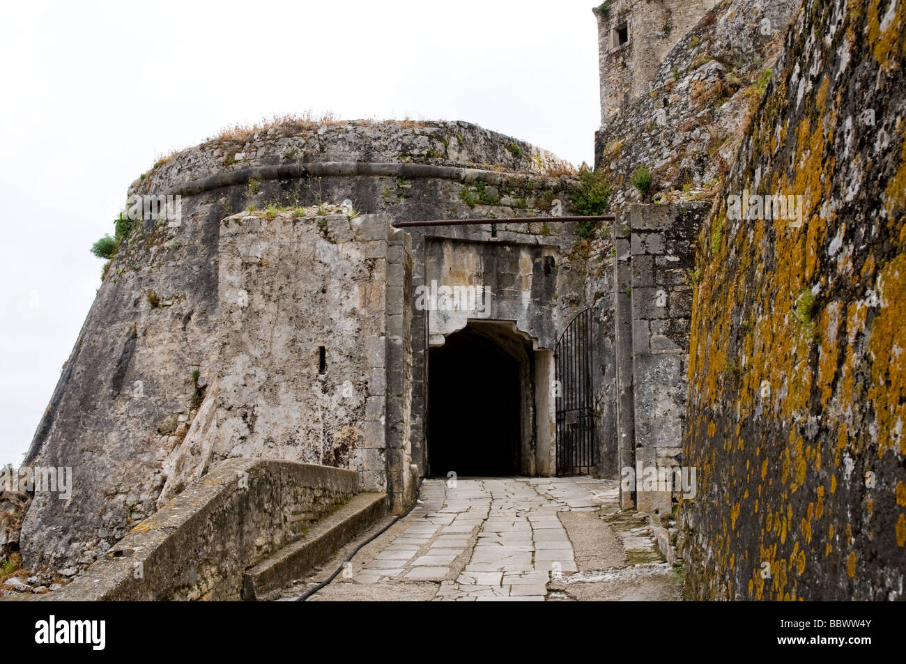 A strongly fortified defensive gate in the Old Fortress,Corfu Stock ...