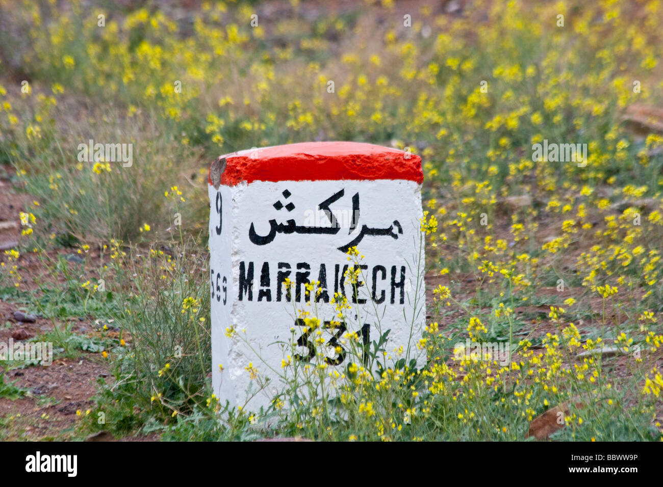 Road Marker to Marrakesh in Morocco Stock Photo - Alamy