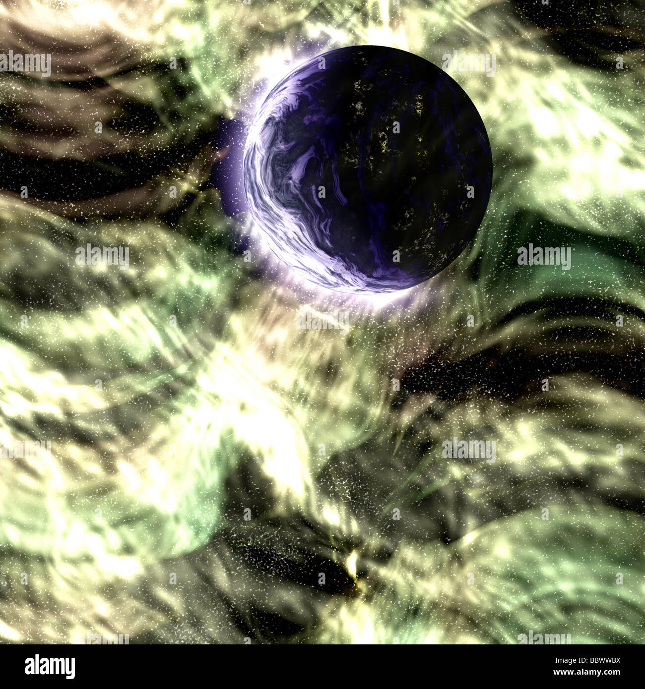 Science fiction planet complex space scene illustration Stock Photo - Alamy