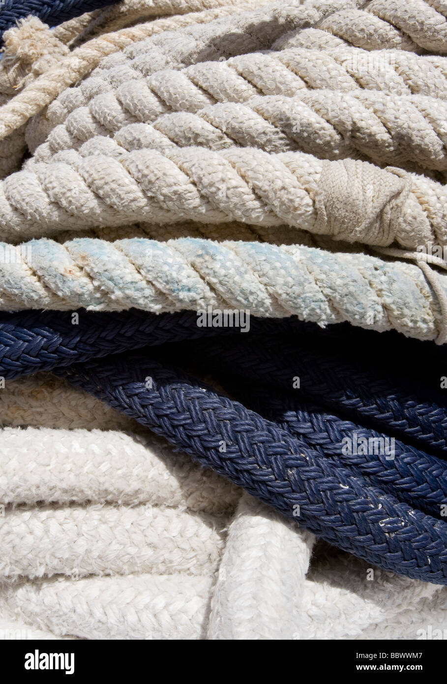 A pile of blue and white boat ropes Stock Photo - Alamy