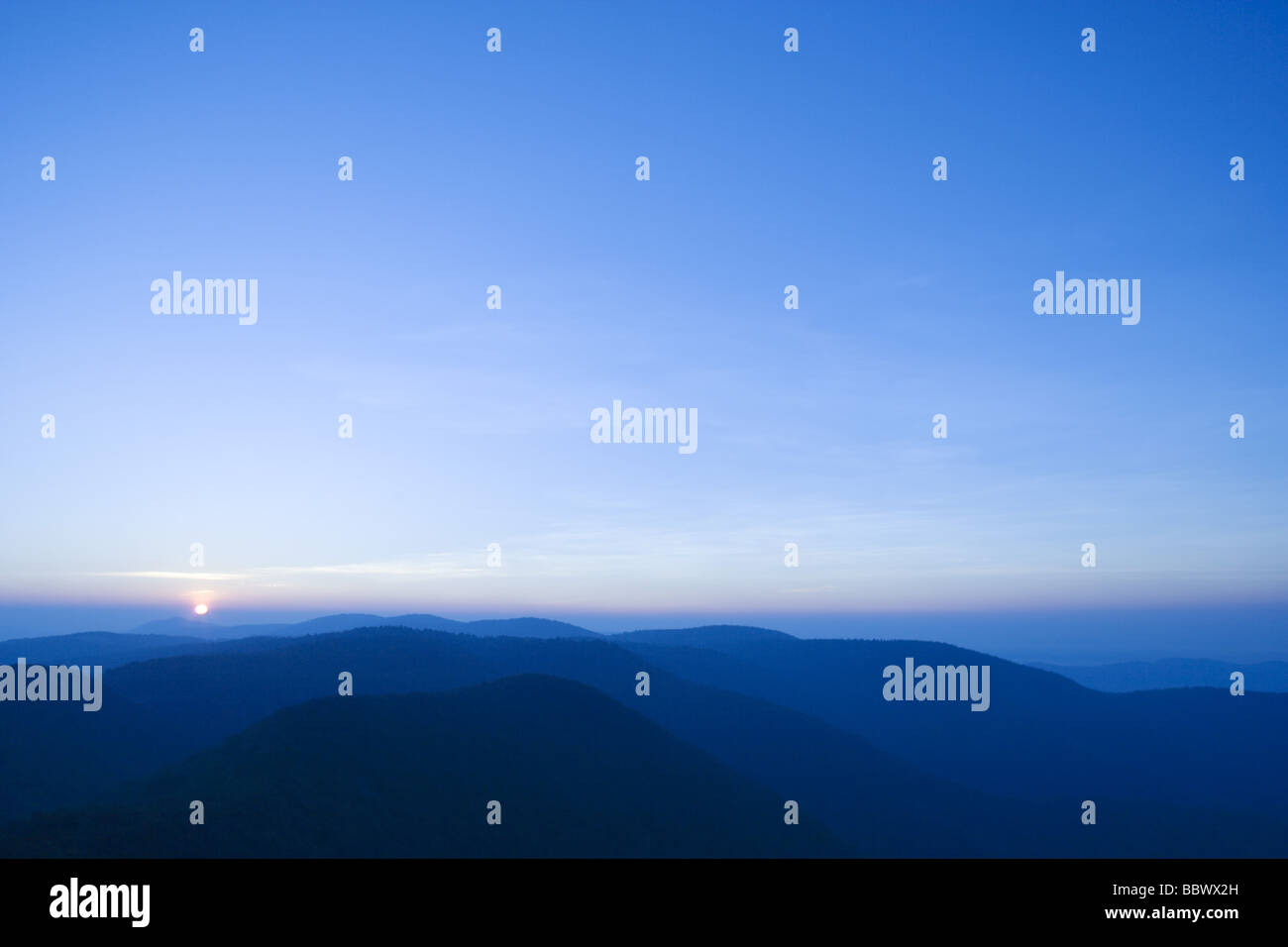 Appalachain Mountains at sunset, view of multiple mountain ridges ...