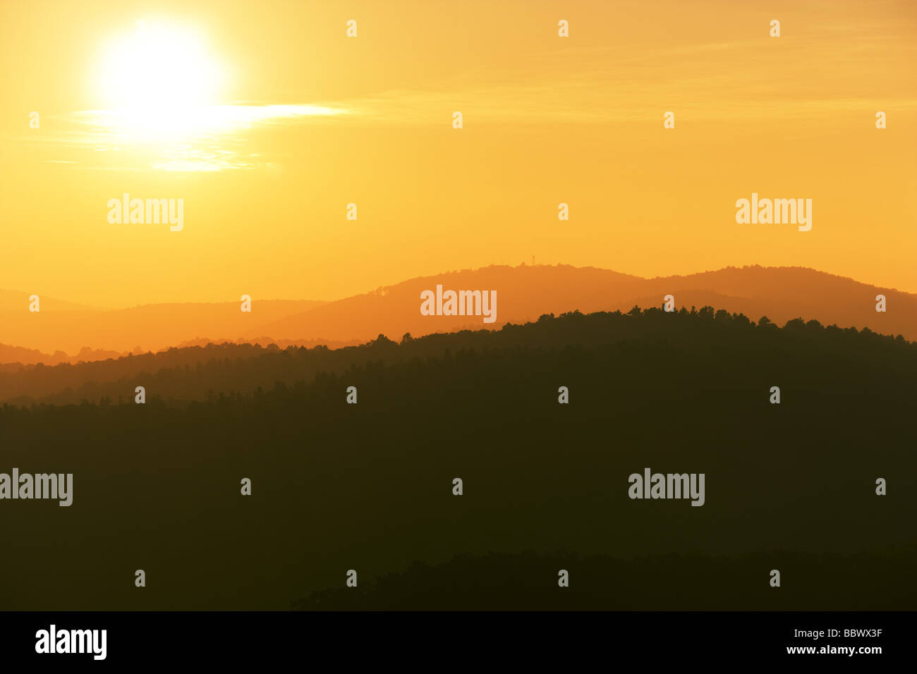 Appalachain Mountains at sunset, view of multiple mountain ridges ...