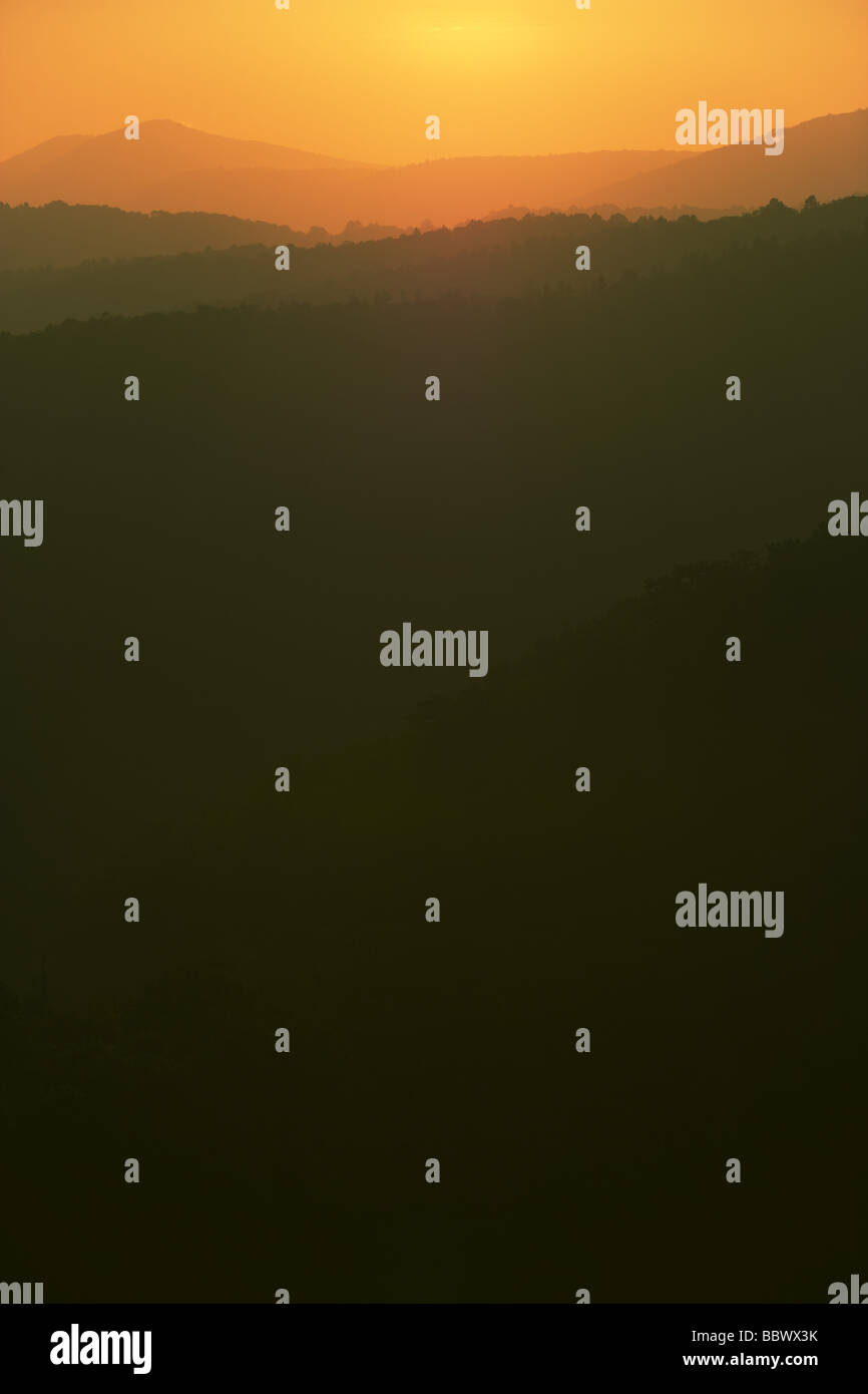 Appalachain Mountains at sunset, view of multiple mountain ridges ...