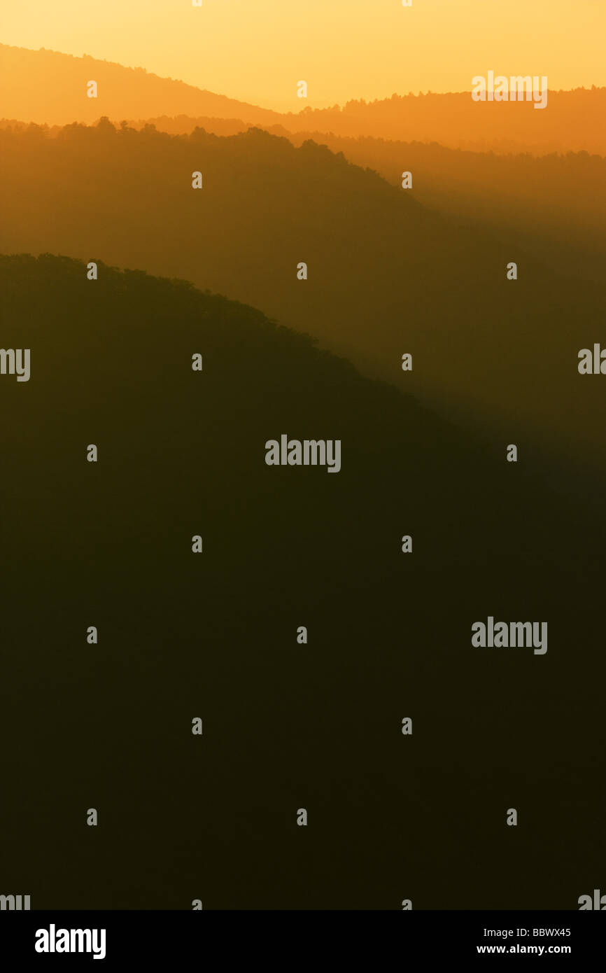 Appalachain Mountains at sunset, view of multiple mountain ridges ...