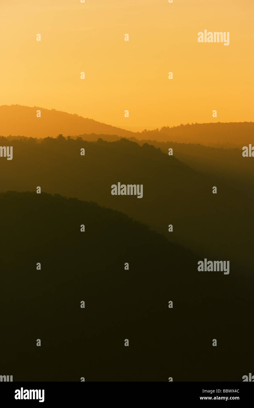 Appalachain Mountains at sunset, view of multiple mountain ridges ...