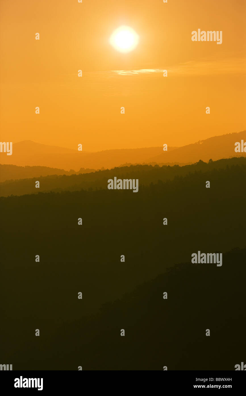 Appalachain Mountains at sunset, view of multiple mountain ridges ...