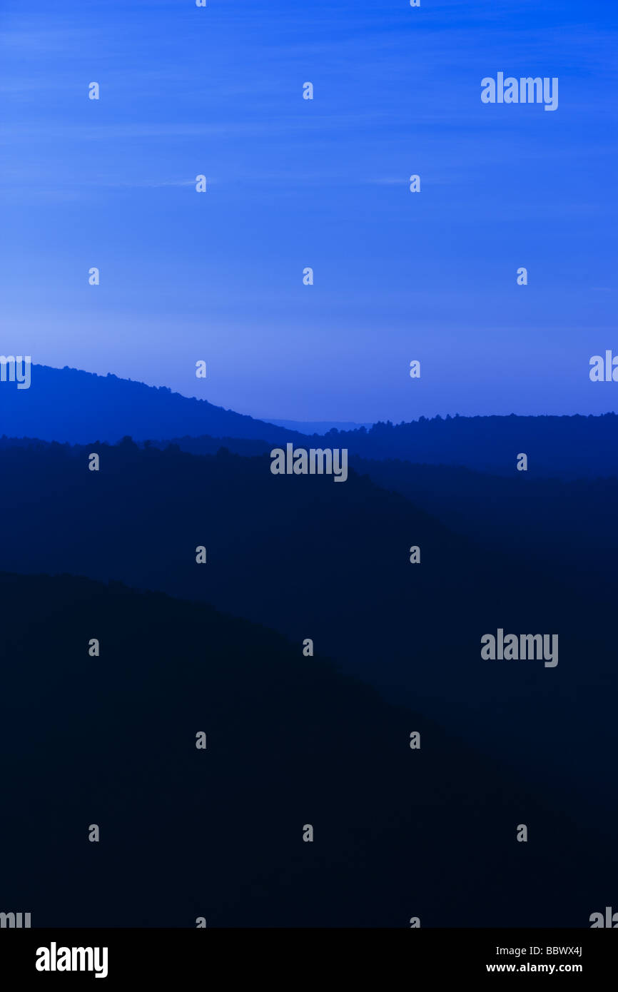 Appalachain Mountains at sunset, view of multiple mountain ridges ...