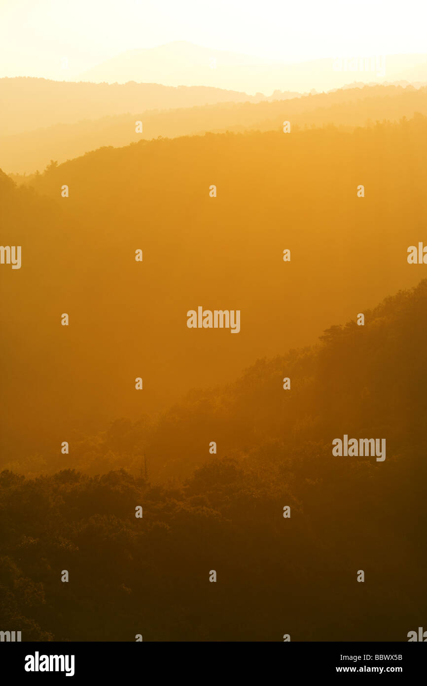 Appalachain Mountains at sunset, view of multiple mountain ridges ...