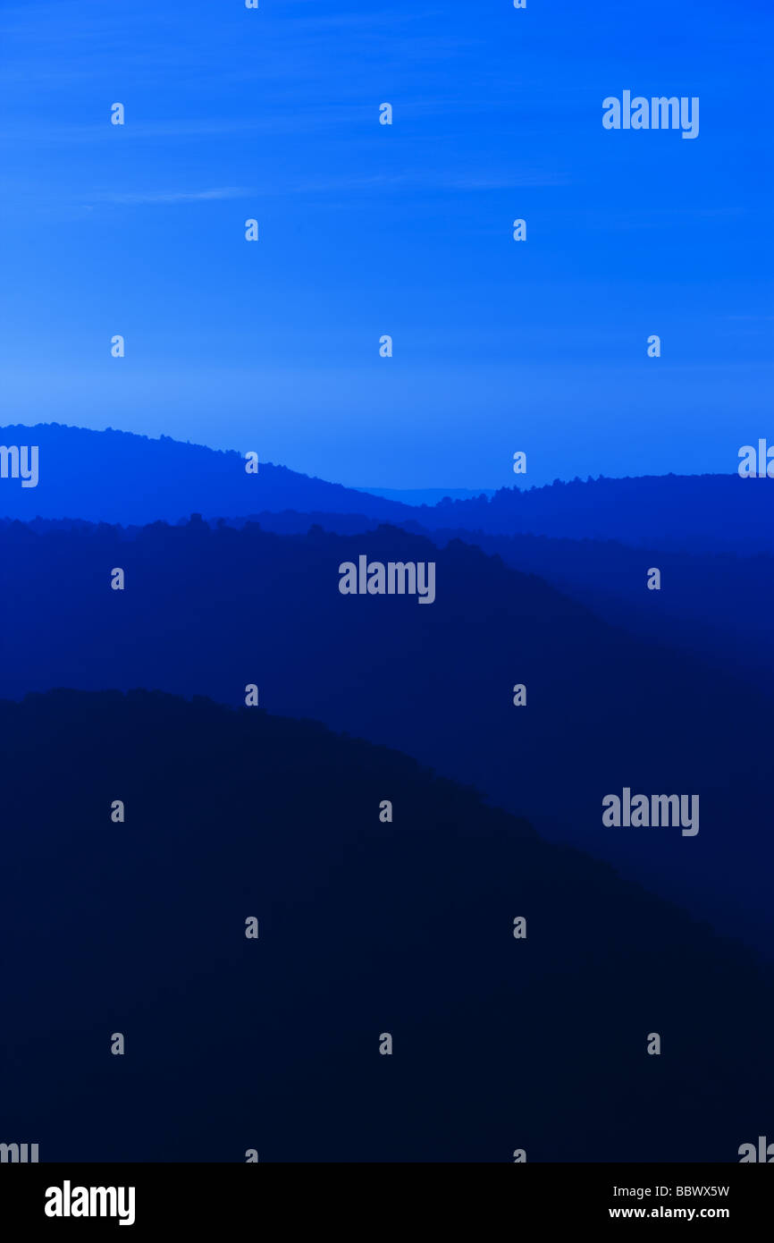 Appalachain Mountains at sunset, view of multiple mountain ridges ...