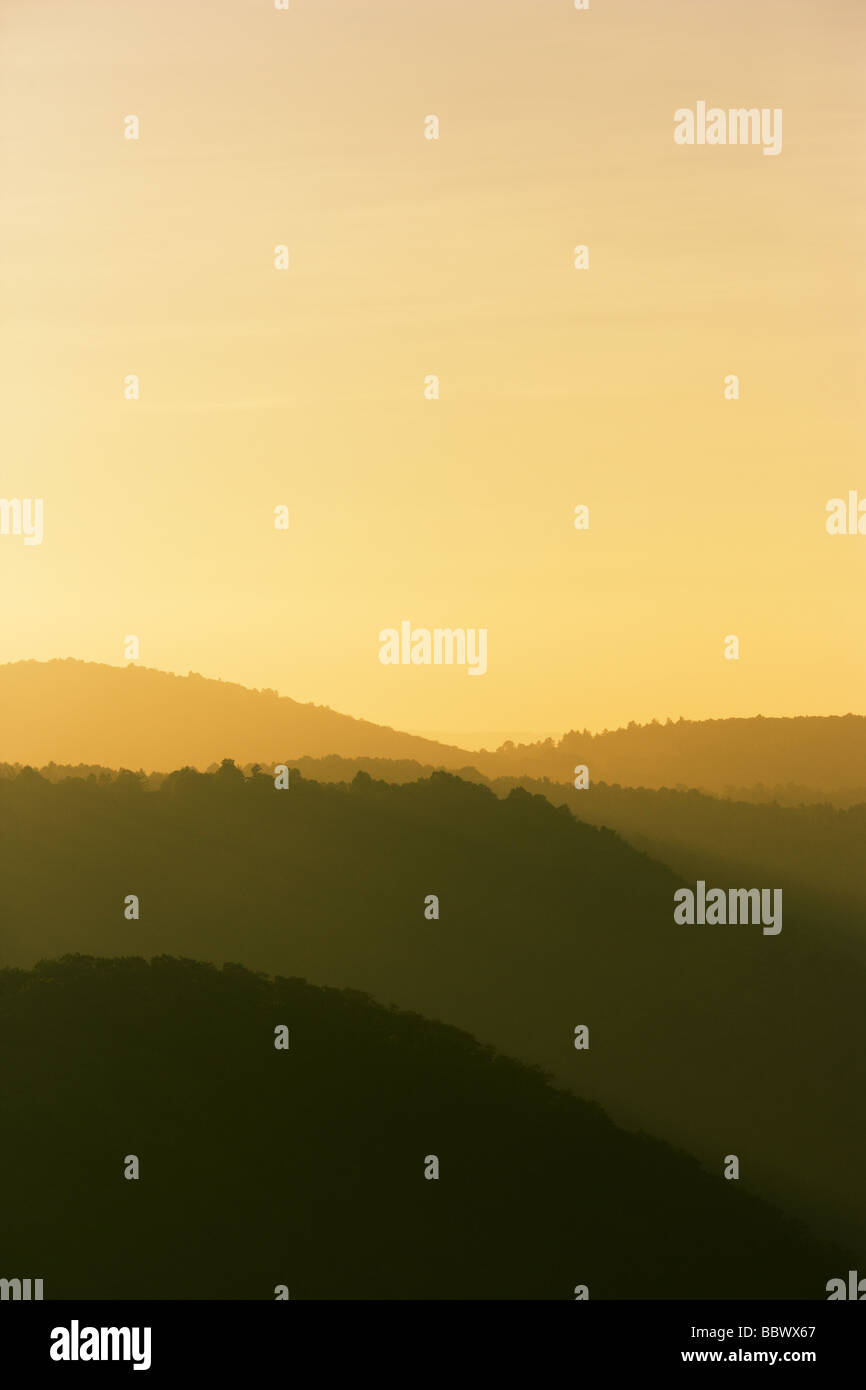 Appalachain Mountains at sunset, view of multiple mountain ridges ...