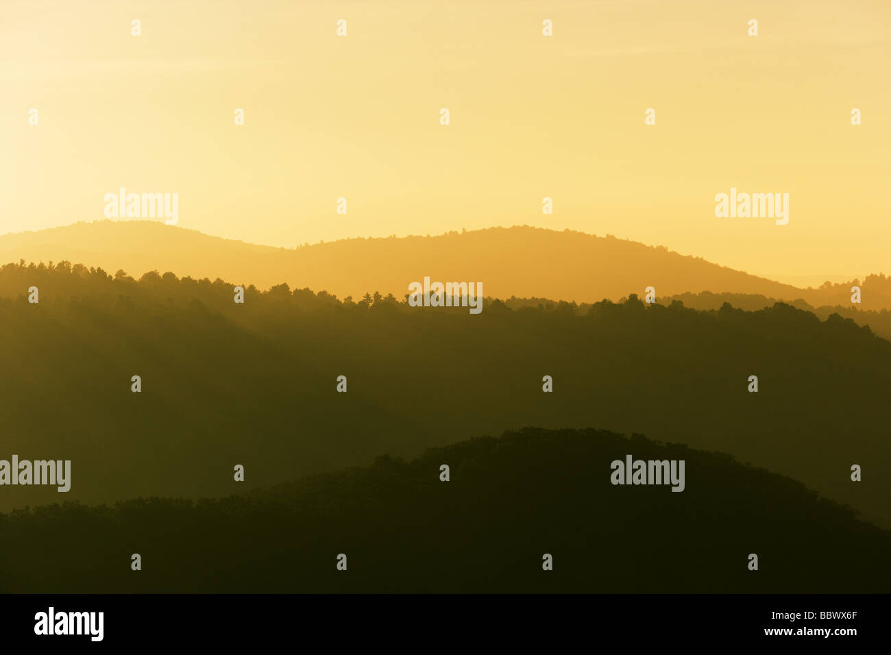 Appalachain Mountains at sunset, view of multiple mountain ridges ...