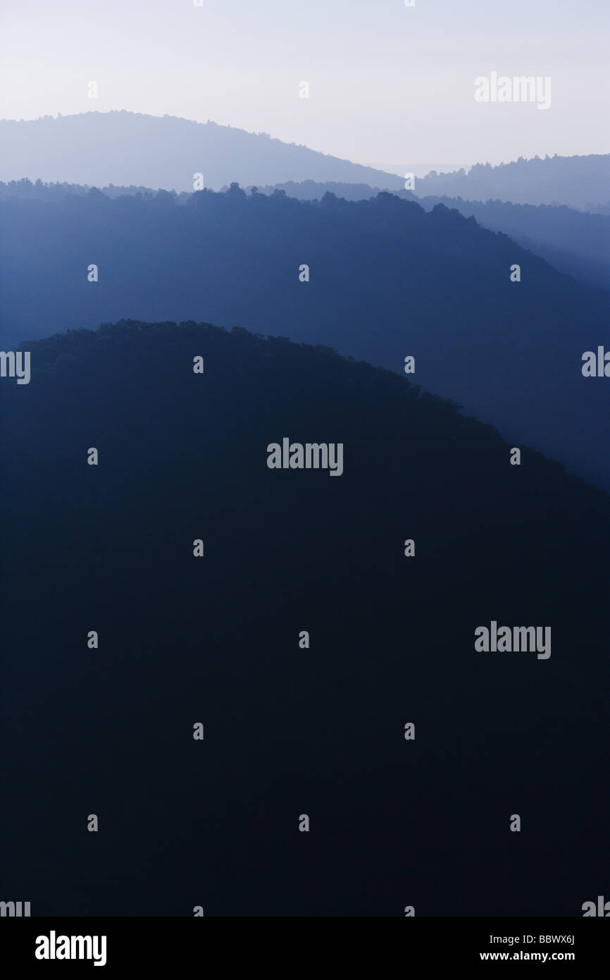 Appalachain Mountains at sunset, view of multiple mountain ridges ...