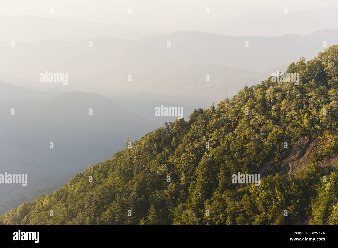 Appalachain Mountains at sunset, view of multiple mountain ridges ...