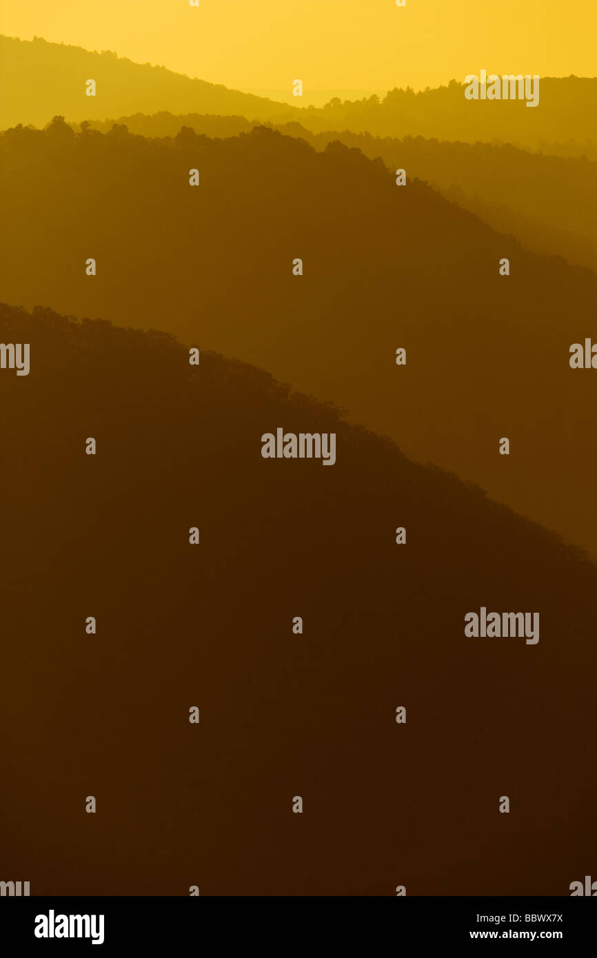 Appalachain Mountains at sunset, view of multiple mountain ridges ...