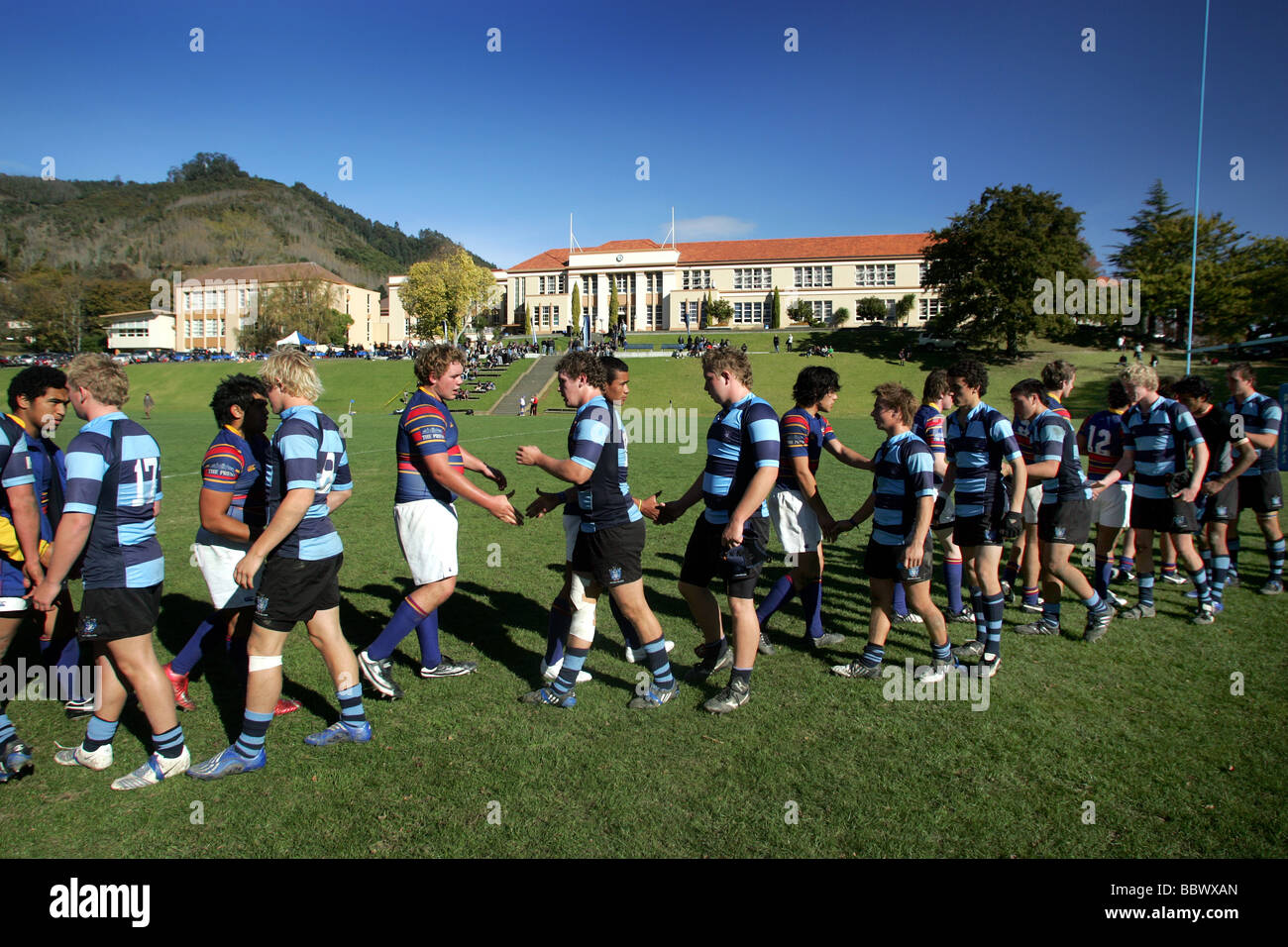 Nelson Boys College first XV 15 Fifteen rugby team playing at home ...