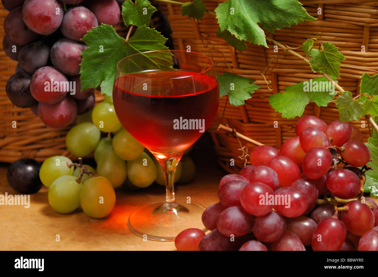 One glass of wine and grape Stock Photo - Alamy