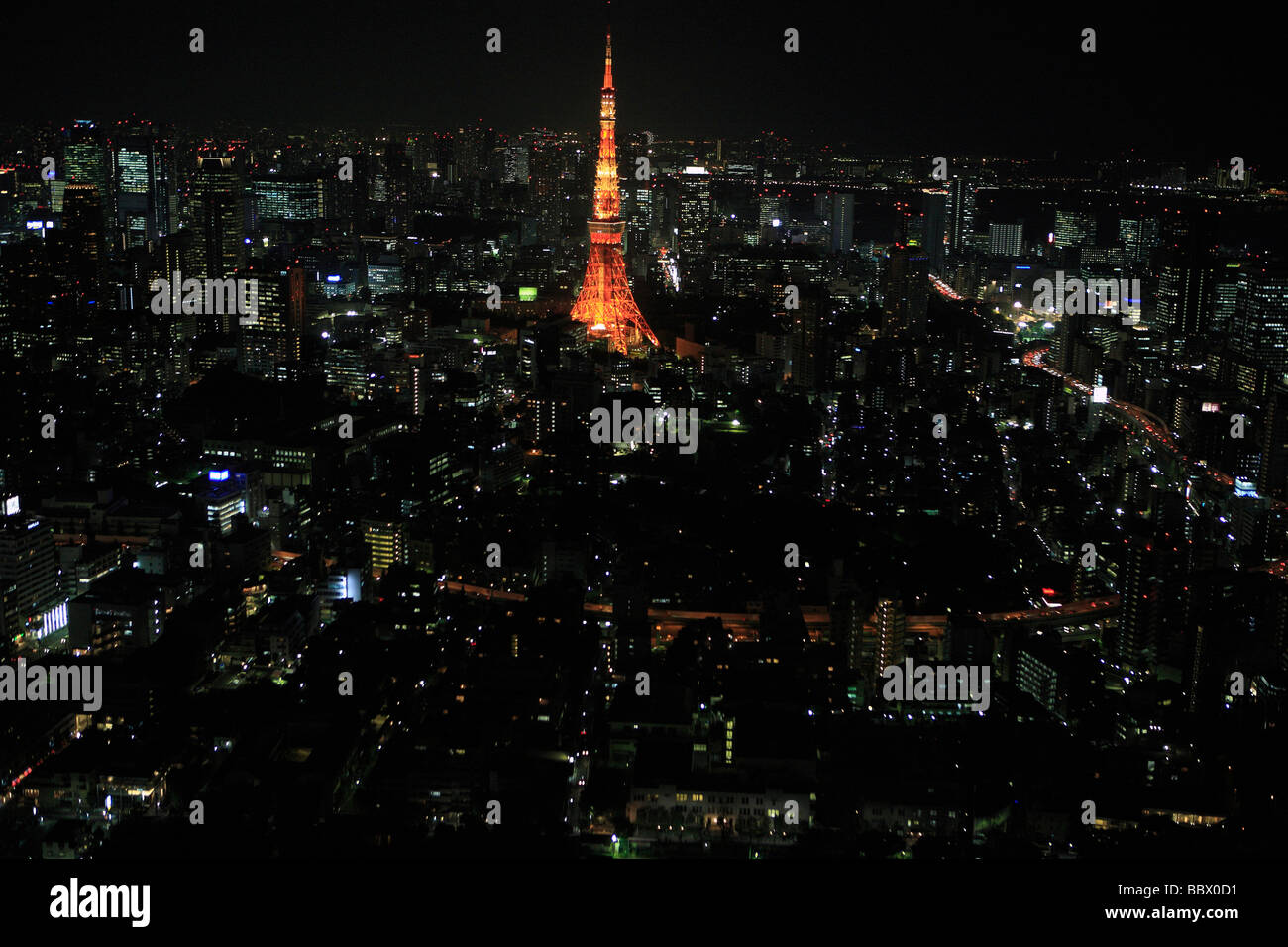 Aerial view of Tokyo with Tokyo tower lit-up Stock Photo - Alamy