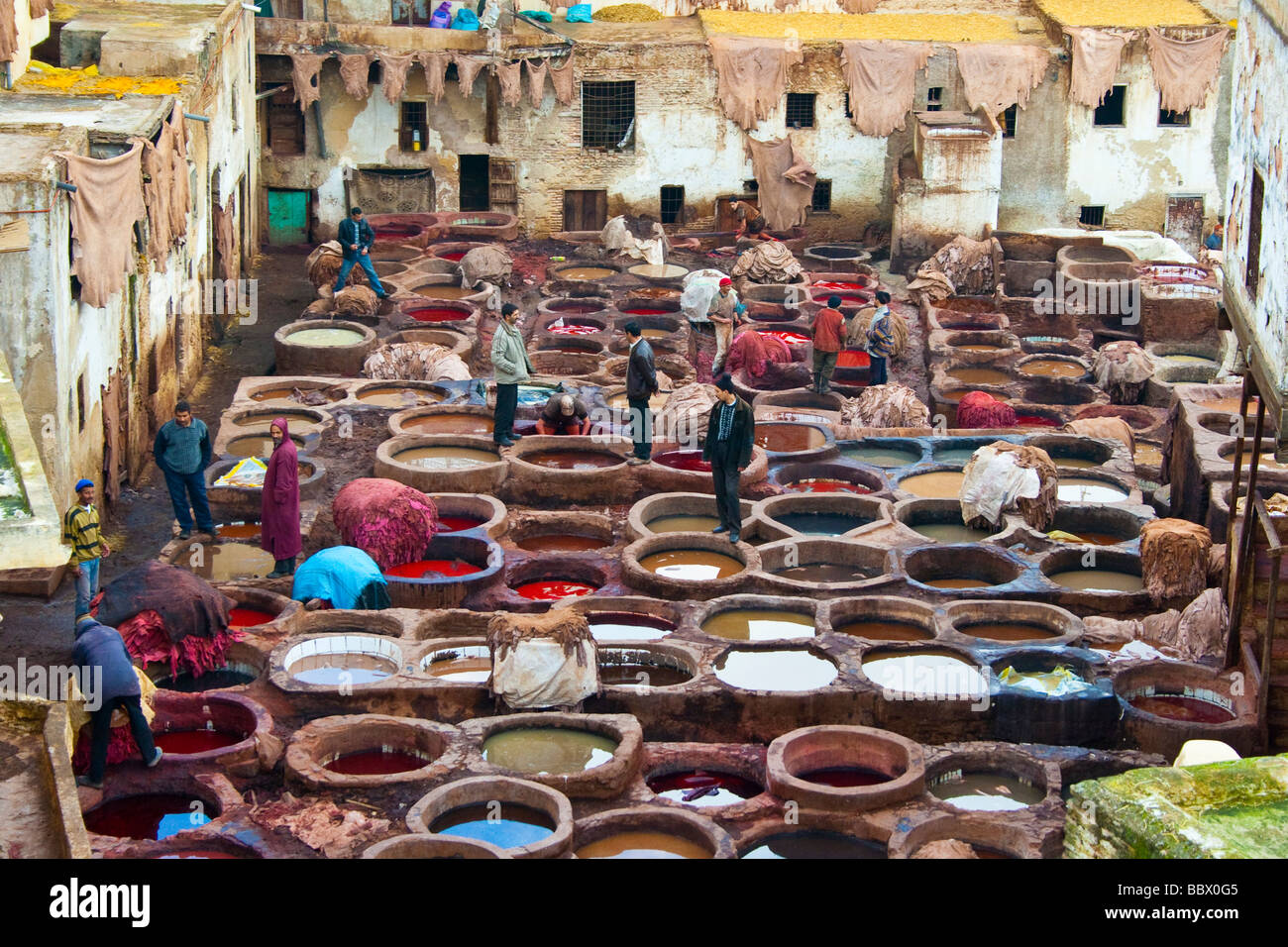 Chouwara Leather Tannery in Fez Morocco Stock Photo - Alamy