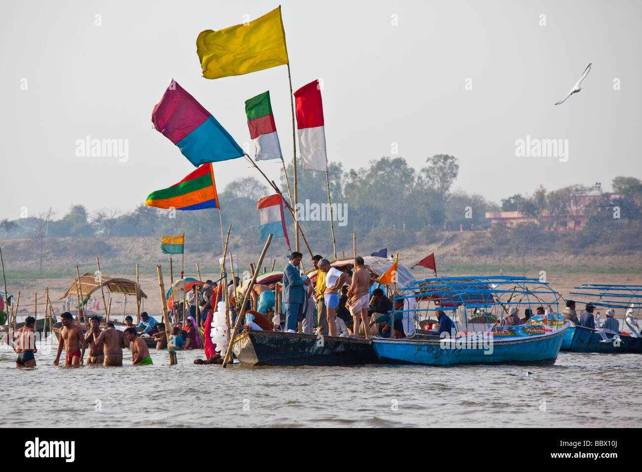 Hindu People Bathing in the Ganga River Confluence in Allahbad India ...