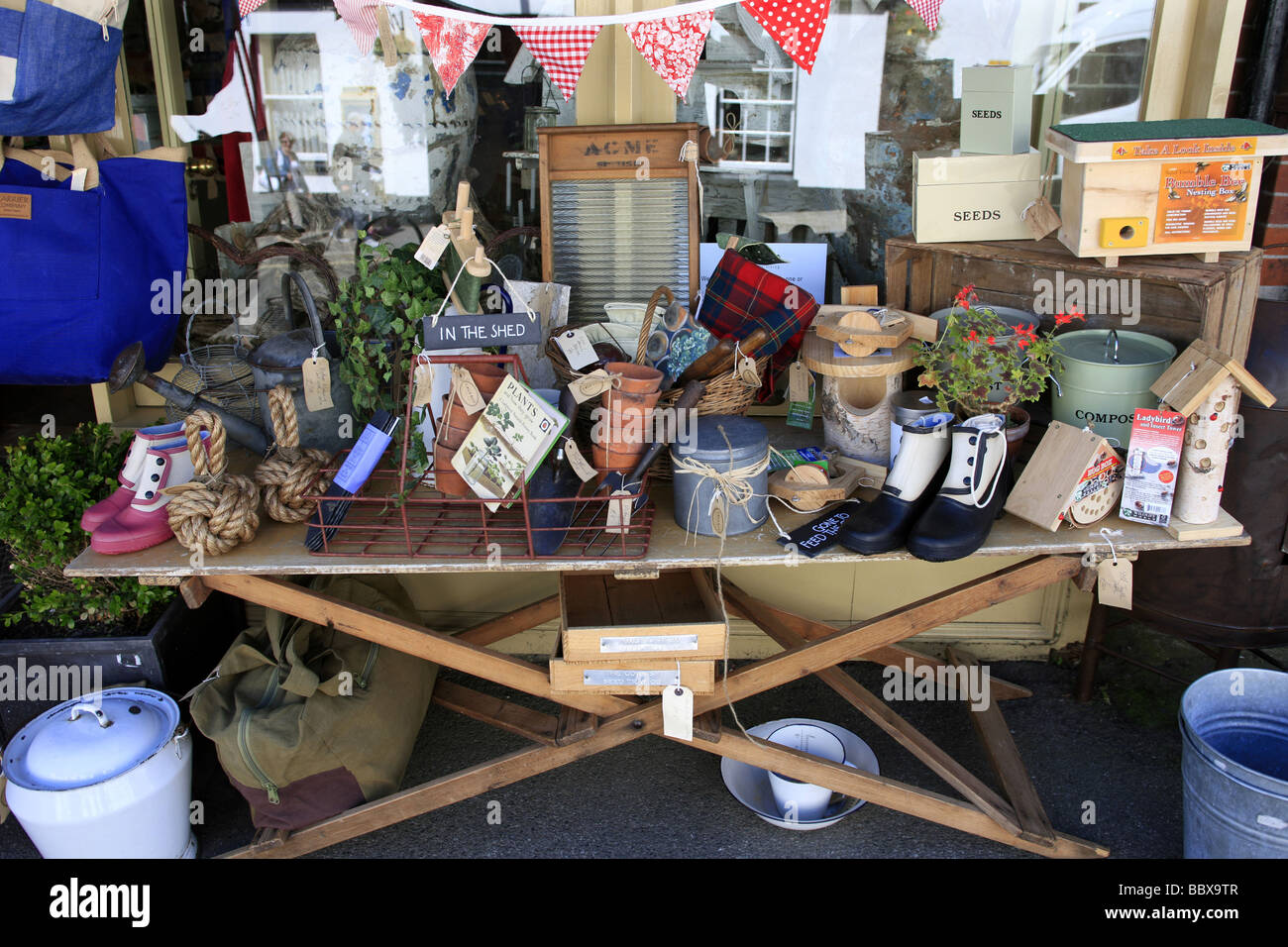 Display outside a shop of things for sale with a 1930s theme Stock ...