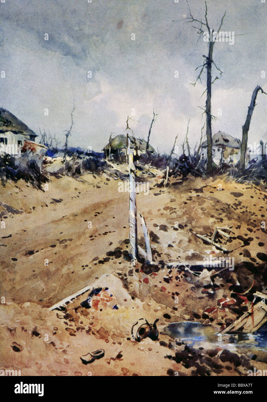 events, First World War / WWI, Western Front, village destroyed by ...
