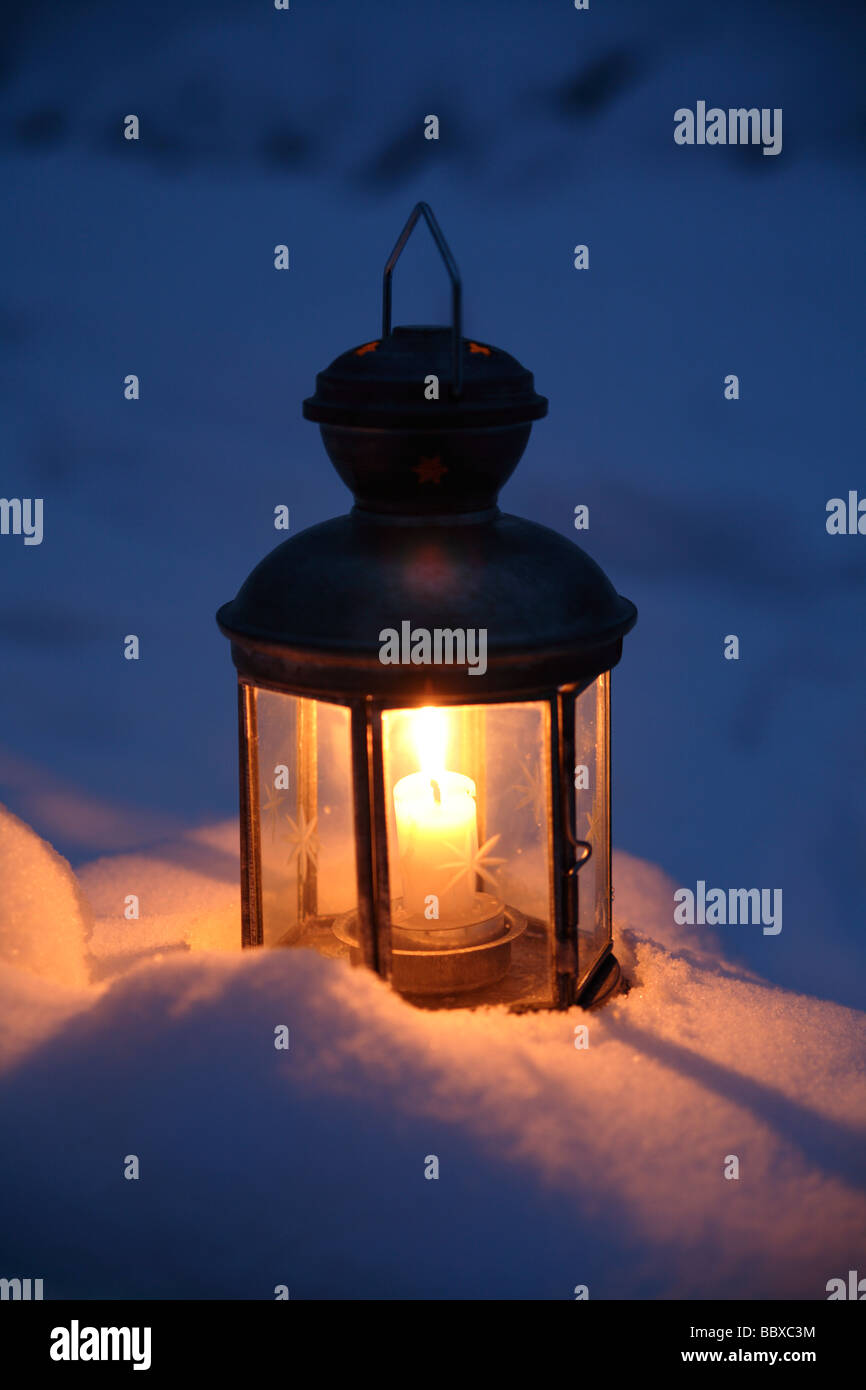A lantern in the snow Sweden Stock Photo - Alamy