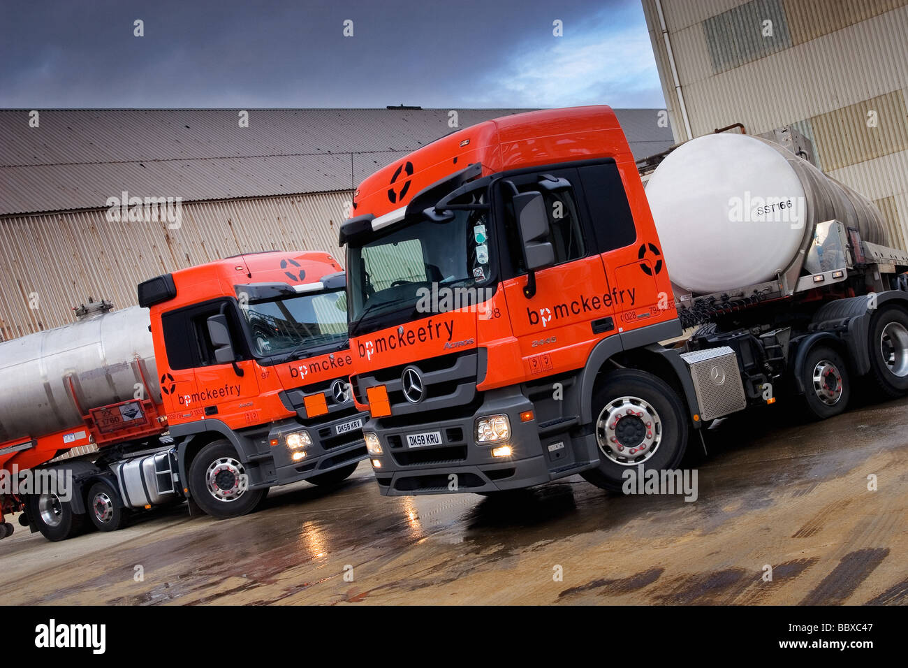 Mercedes Benz trucks in an industrial setting Stock Photo - Alamy