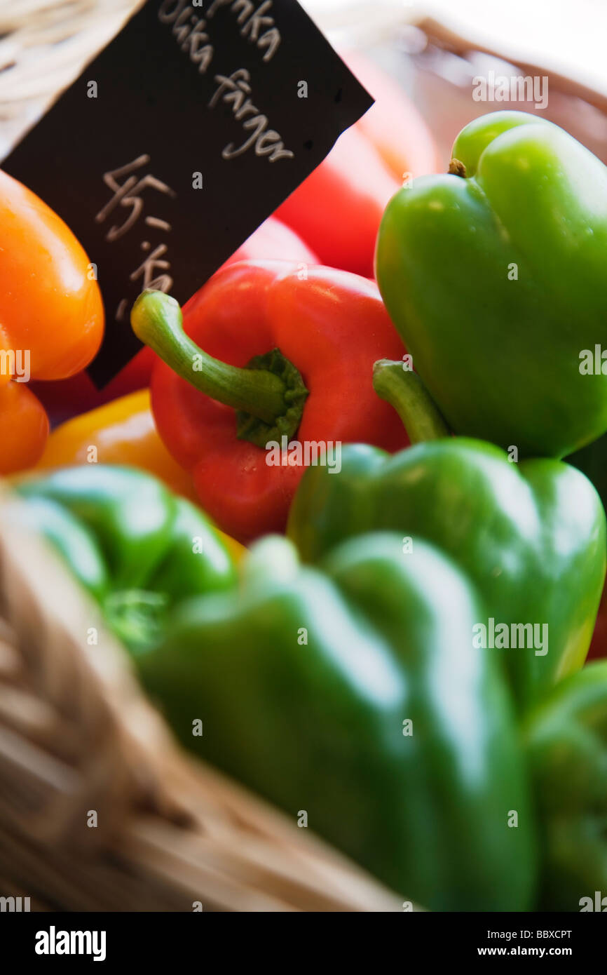 Sweet pepper in a basket close-up Stock Photo - Alamy