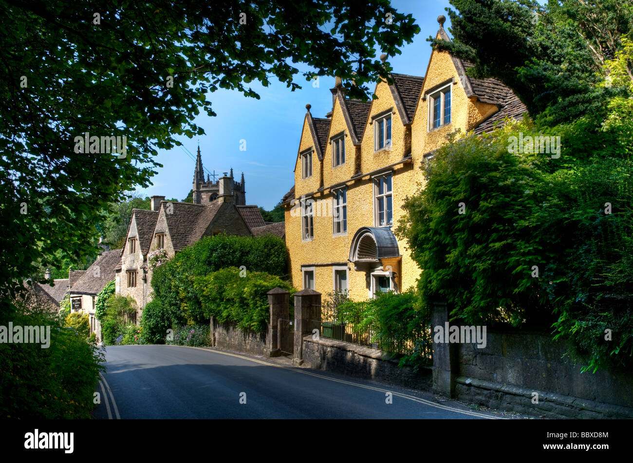 Picturesque village of Castle Combe in the Cotswolds, England taken on ...