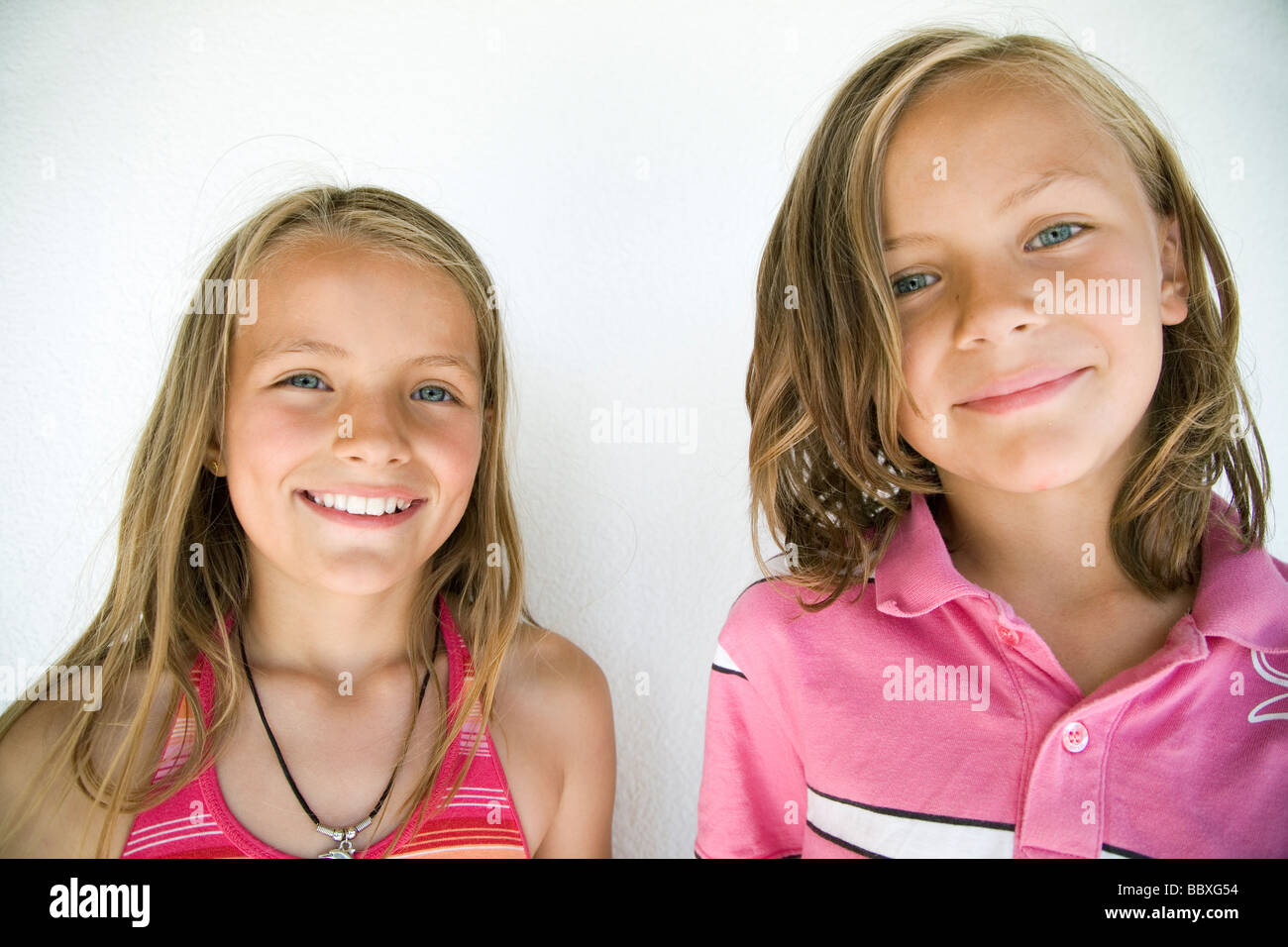 Portrait of two smiling children Sweden Stock Photo - Alamy