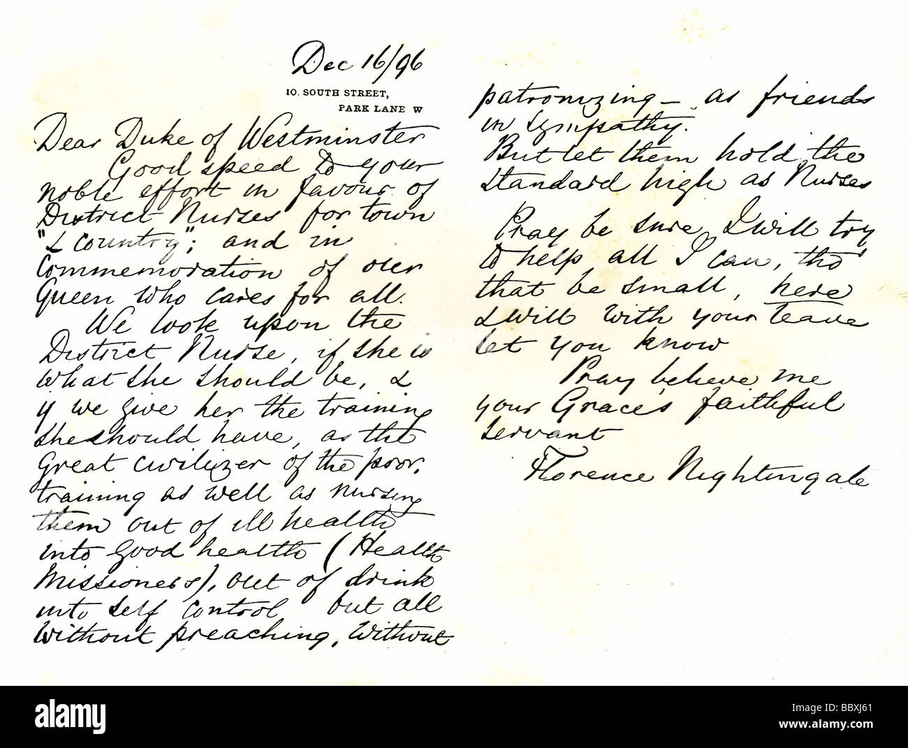 Letter by Florence Nightingale to the Duke of Westminster concerning ...