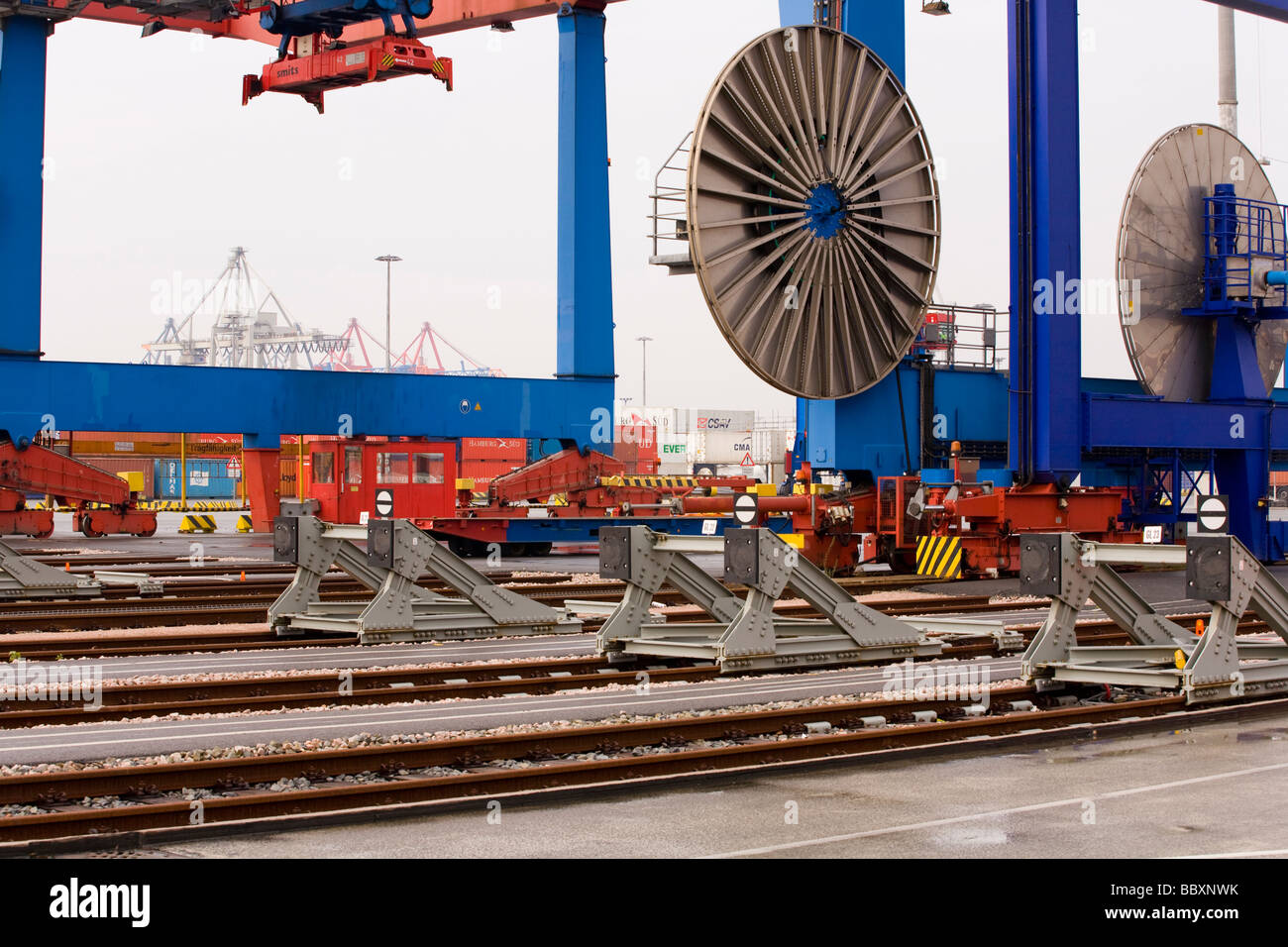 Close up detail of a container port gantry crane used for lifting ...