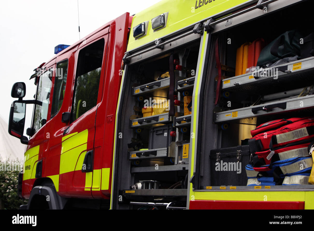 A fire engine open and on display at a local fate Stock Photo - Alamy